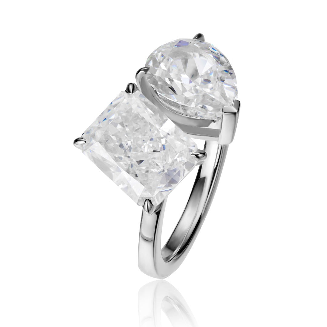 Toi ET Moi Ring Pear Emerald 18ct Gold & White Gold RainStar Jewellery